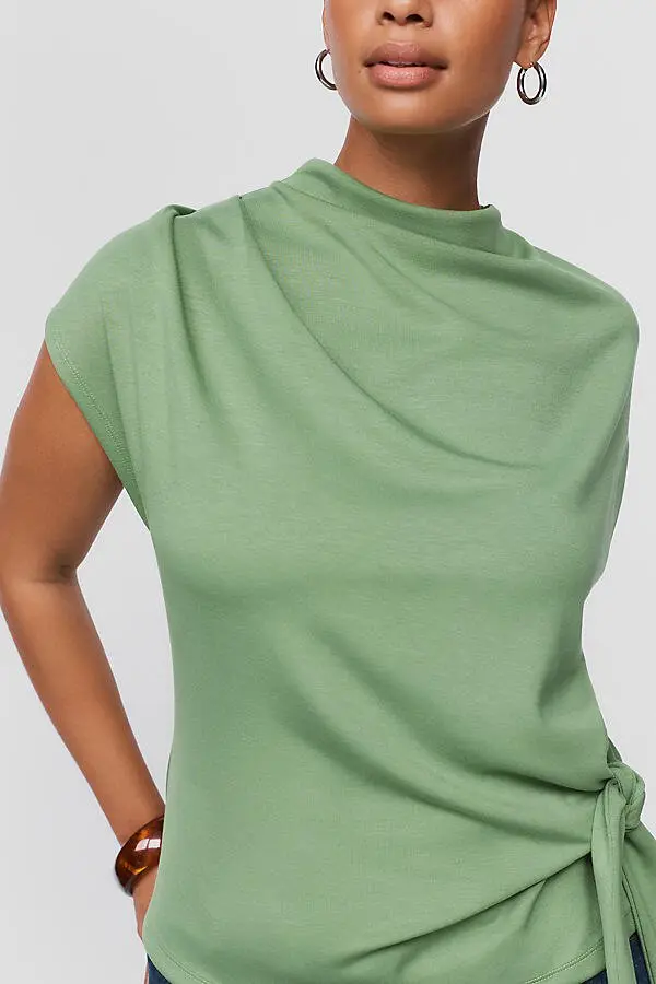 Maeve Mock Neck Wrap Top - Green