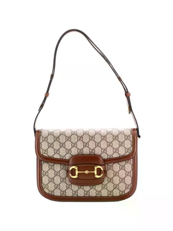 Gucci Horsebit 1955 Shoulder Bag Gg Coated Canvas With Leather Small Crossbody Bag - Brown