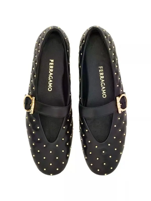 FERRAGAMO Studded Buckle-fastening Ballet Flats - Black