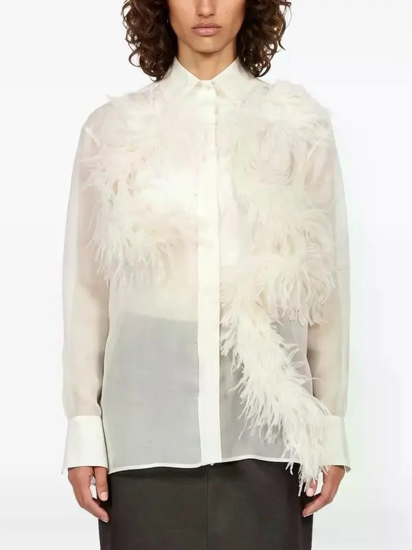 Antonelli Firenze Feather-trim Sheer Shirt