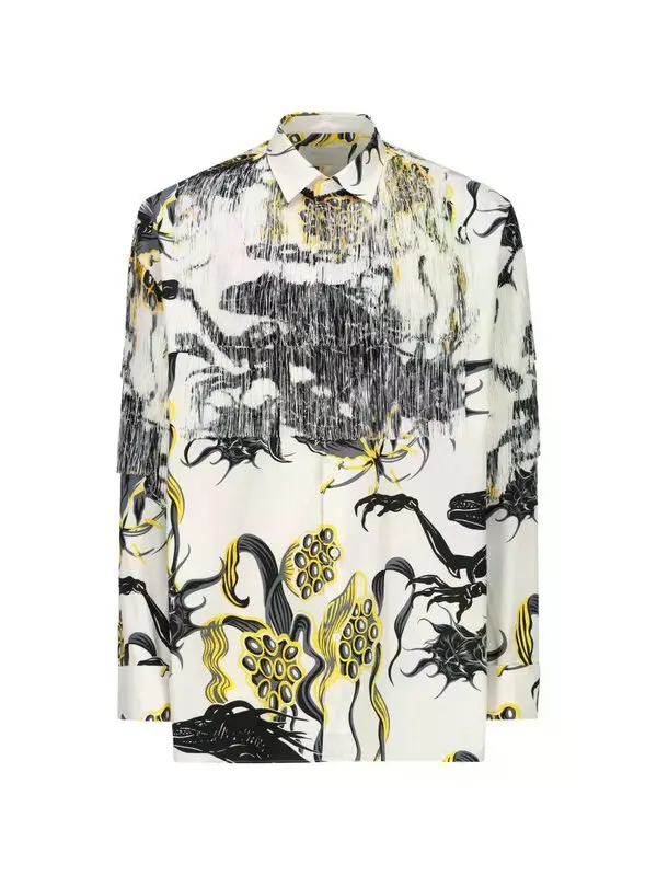 Prada Fringe-detail Graphic-print Shirt - White