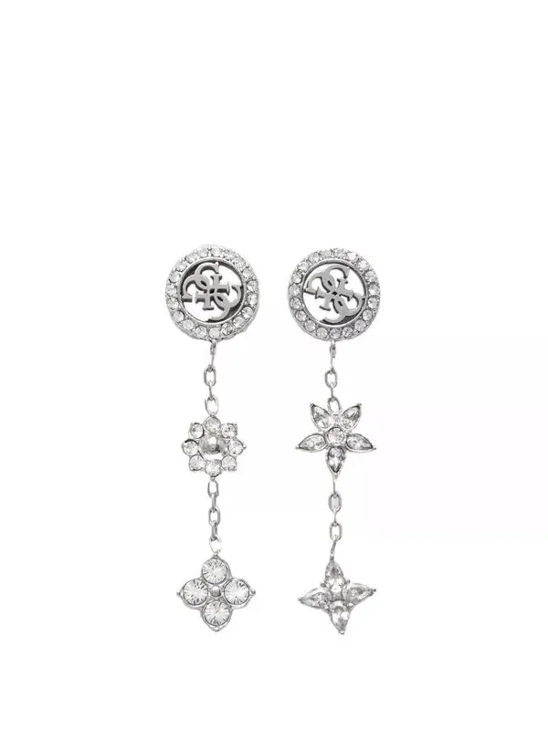 Guess Crystal-embellished Floral Drop Earrings - Silver