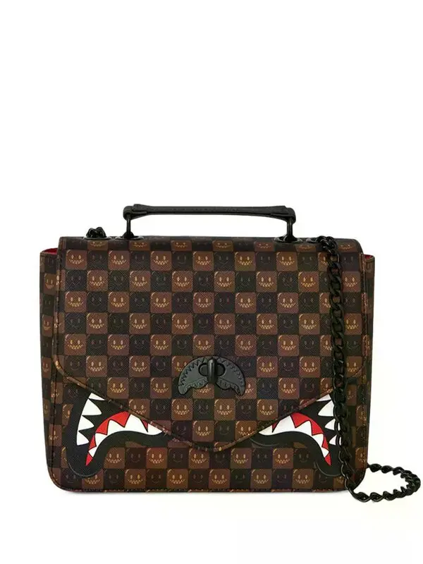 SPRAYGROUND Sharks In Paris Check-pattern Shark-mouth Shoulder Bag - Brown