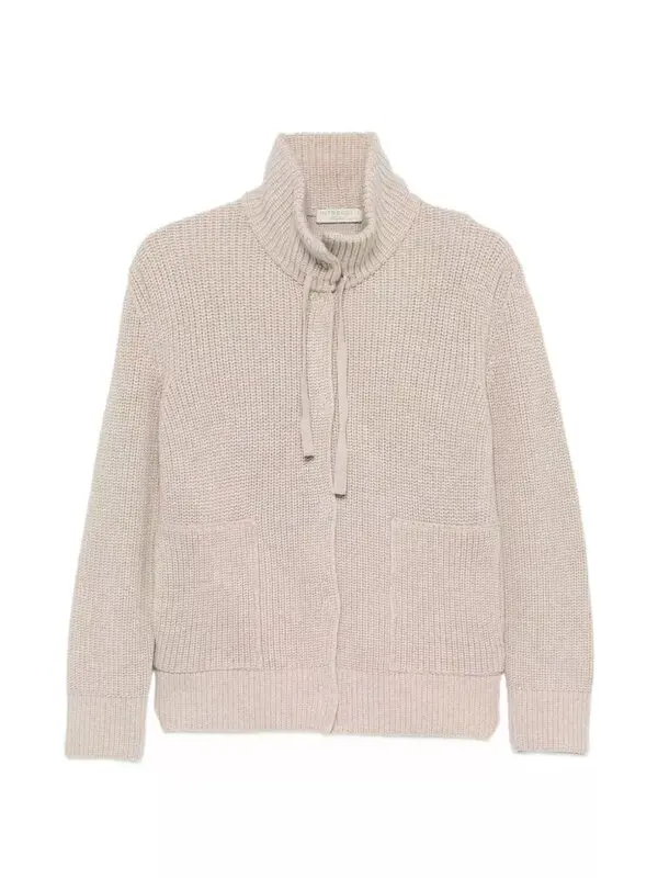 INTRECCI Ribbed-knit Funnel-neck Cardigan