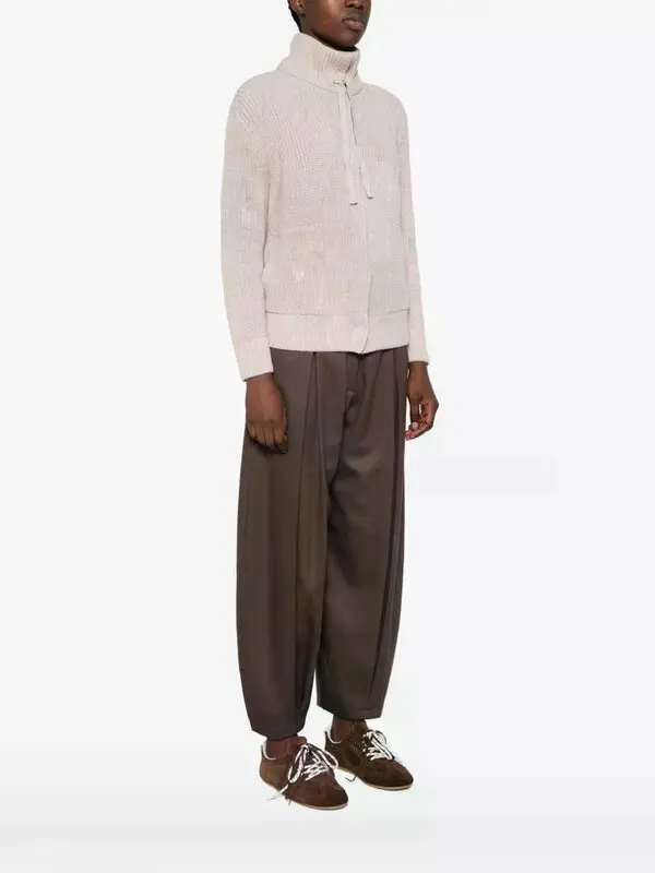 INTRECCI Ribbed-knit Funnel-neck Cardigan