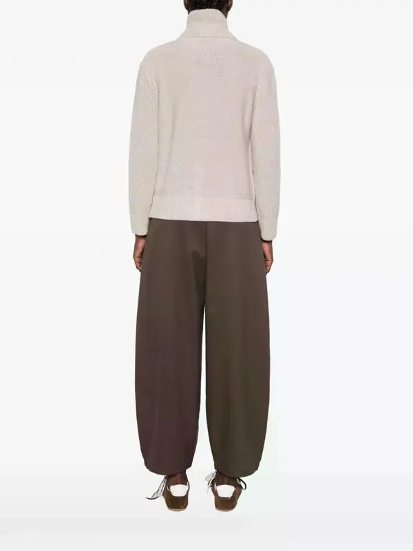 INTRECCI Ribbed-knit Funnel-neck Cardigan