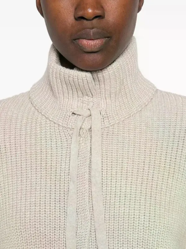 INTRECCI Ribbed-knit Funnel-neck Cardigan