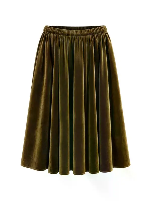 Alberta Ferretti Velvet-finish Pleated Midi Skirt