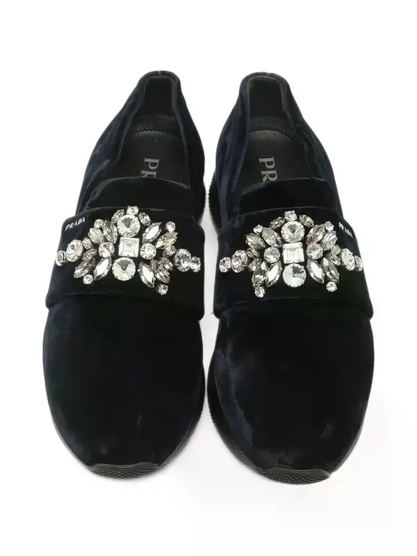 Prada Crystal-embellished Velvet Sneakers