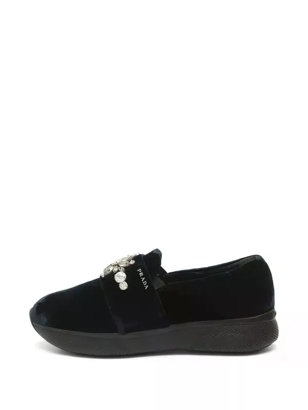 Prada Crystal-embellished Velvet Sneakers - Blue