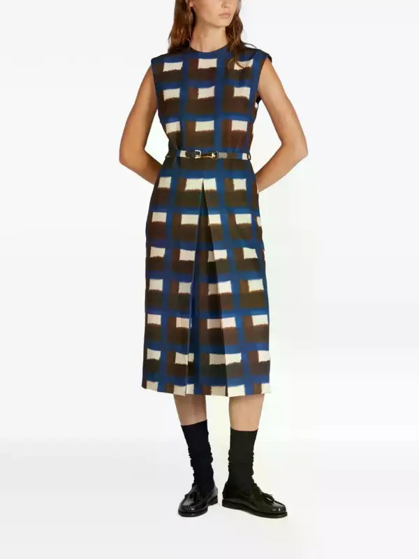 SLOWEAR Graphic-print Belted Midi Dress