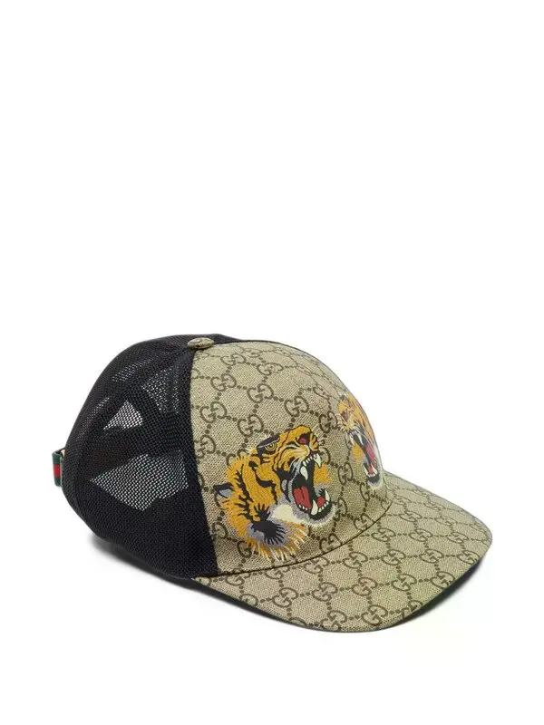 Gucci Tiger Print Gg Monogram Baseball Hat - Neutrals