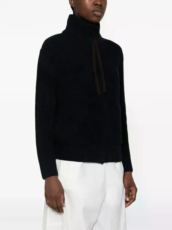 INTRECCI Ribbed-knit High-neck Cardigan