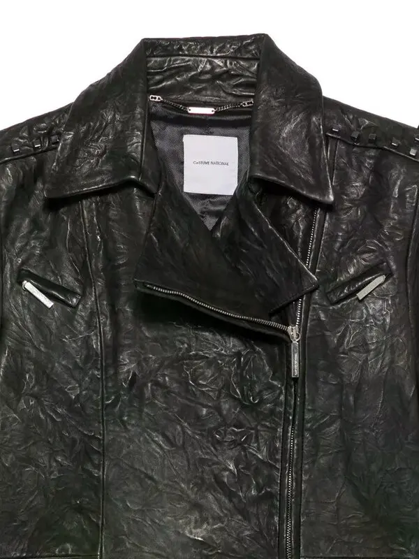 Costume National 2000s Crinkled-finish Biker Jacket
