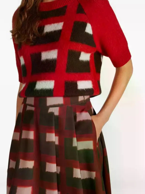 SLOWEAR Geometric-print Pleated Midi Skirt