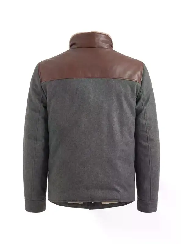 Brunello Cucinelli Bonded Wool Flannel Paneled Down Jacket With Shearling Collar