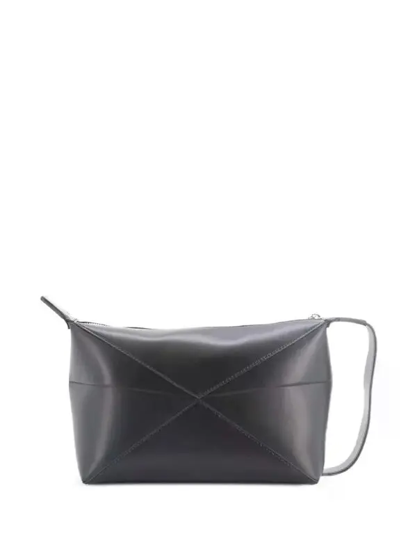 Loewe Puzzle Fold Wash Bag Leather Pouch - Black