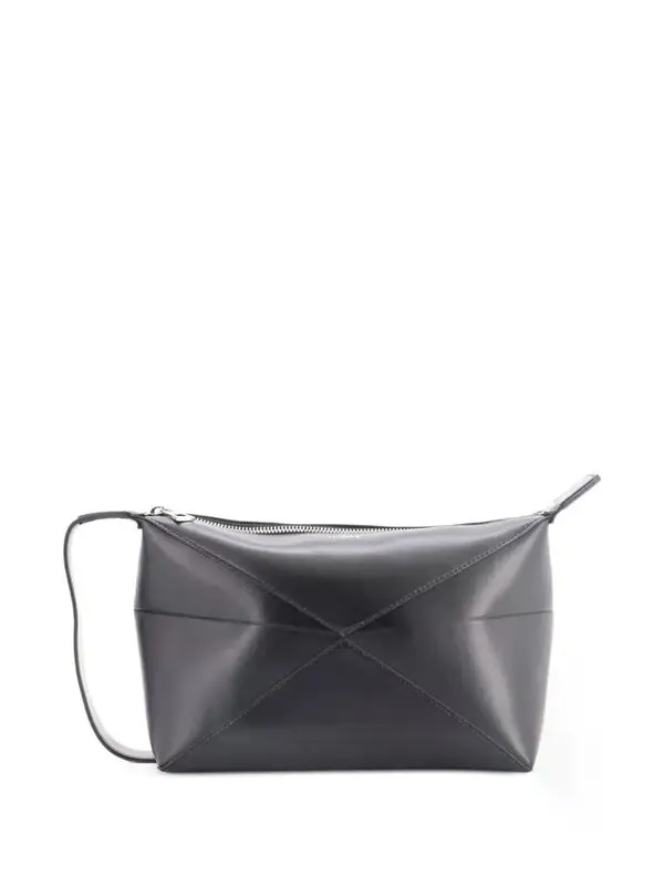 Loewe Puzzle Fold Wash Bag Leather Pouch - Black