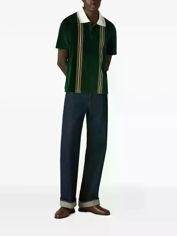 Casablanca Brown Stripe Velour Short-sleeve Polo Shirt