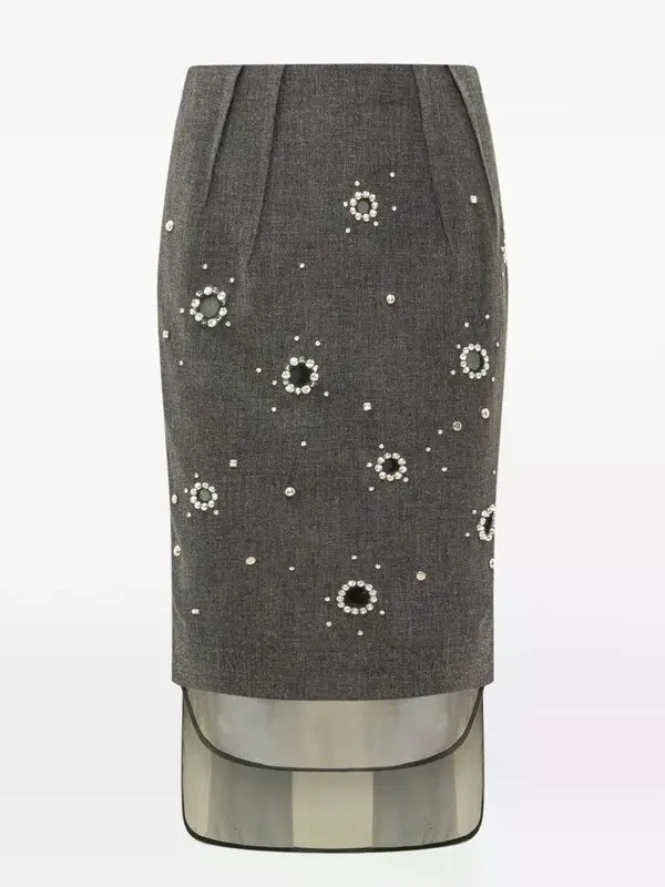 DES_PHEMMES Crystal-embellished Layered Pencil Midi Skirt