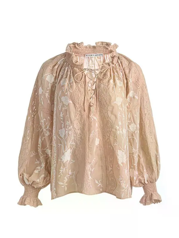 Alice + Olivia Norah Embroidered Lace-trim Blouse