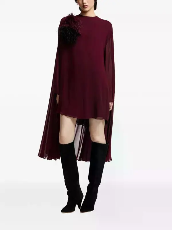 Essentiel Antwerp Kaydence Cape-overlay Gathered-back Asymmetric Mini Dress - Red