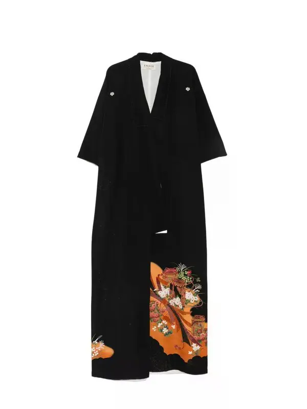 A.N.G.E.L.O. VINTAGE CULT 1970s Floral-print Kimono Dress - Black