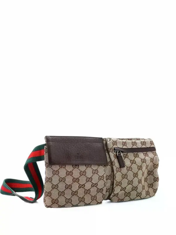 Gucci Vintage Double Gg Canvas With Leather Small Belt Bag - Brown