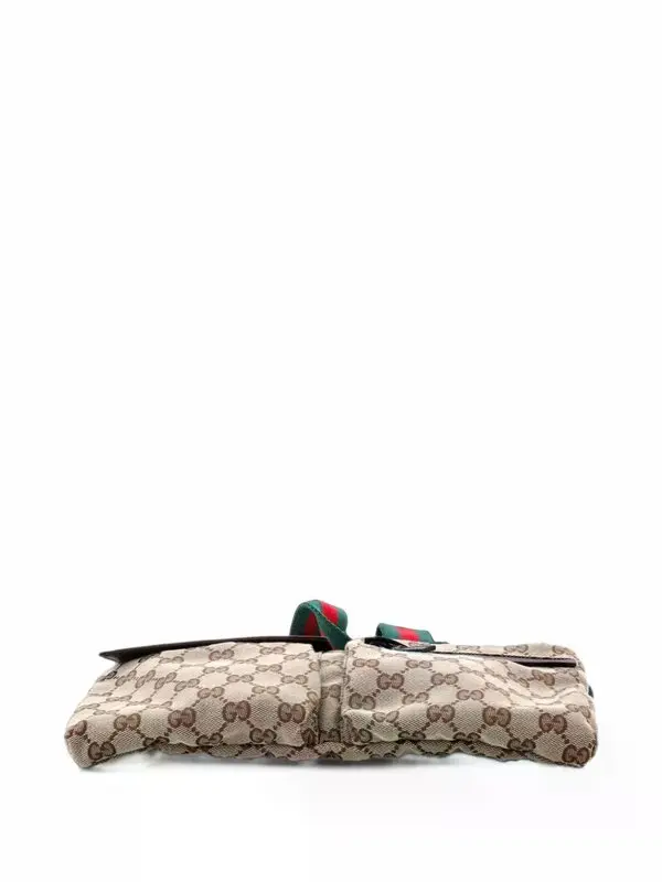 Gucci Vintage Double Gg Canvas With Leather Small Belt Bag - Brown