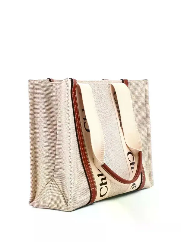 Chloé Woody Canvas With Leather Medium Tote Bag - Neutrals