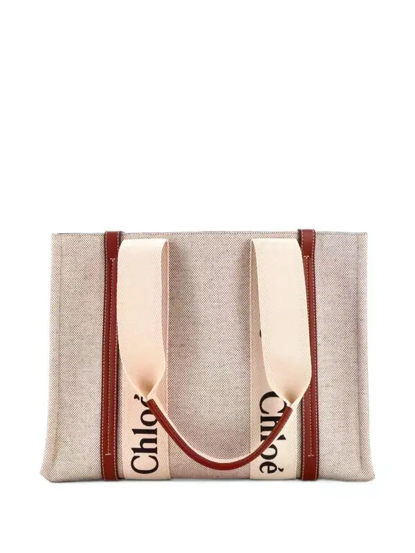 Chloé Woody Canvas With Leather Medium Tote Bag - Neutrals