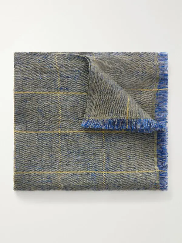 Anderson & Sheppard Frayed Checked Cashmere-twill Pocket Square - Yellow