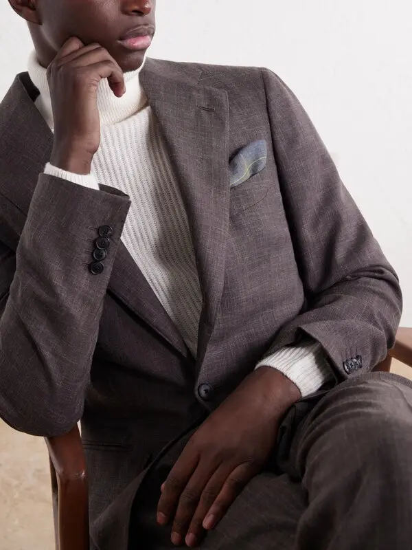 Anderson & Sheppard Frayed Checked Cashmere-twill Pocket Square