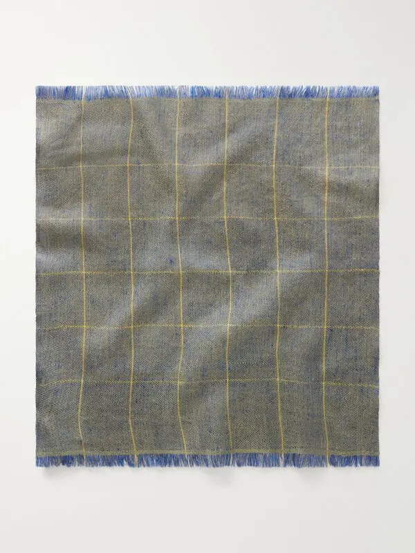 Anderson & Sheppard Frayed Checked Cashmere-twill Pocket Square