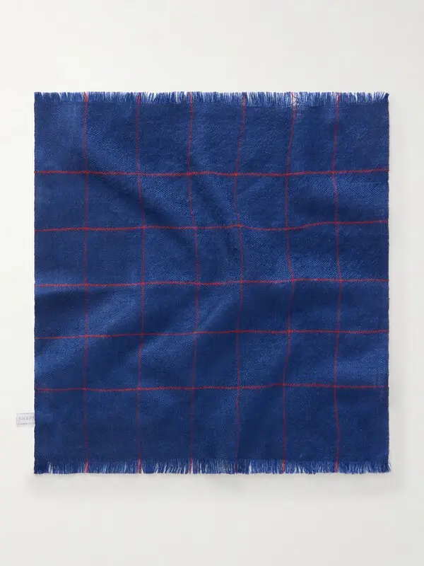 Anderson & Sheppard Frayed Checked Cashmere-twill Pocket Square