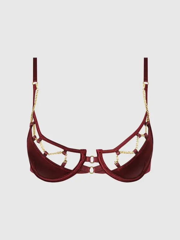 Frederick's Of Hollywood Emery Liquid Satin & Chain Bra - Cabernet