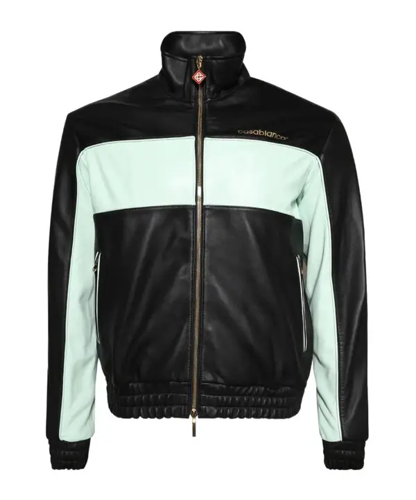Casablanca Logo Zip-up Leather Jacket