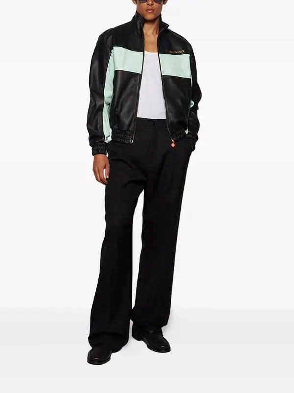 Casablanca Logo Zip-up Leather Jacket