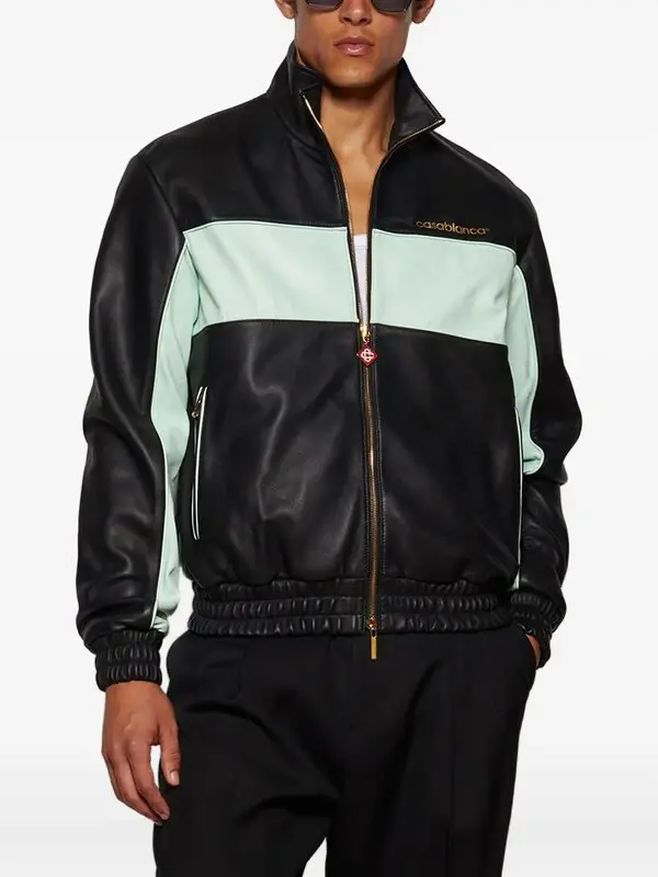Casablanca Logo Zip-up Leather Jacket