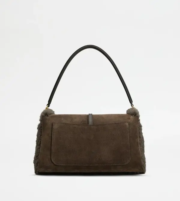 TOD'S T Timeless Flap Bag In Suede And Shearling Small