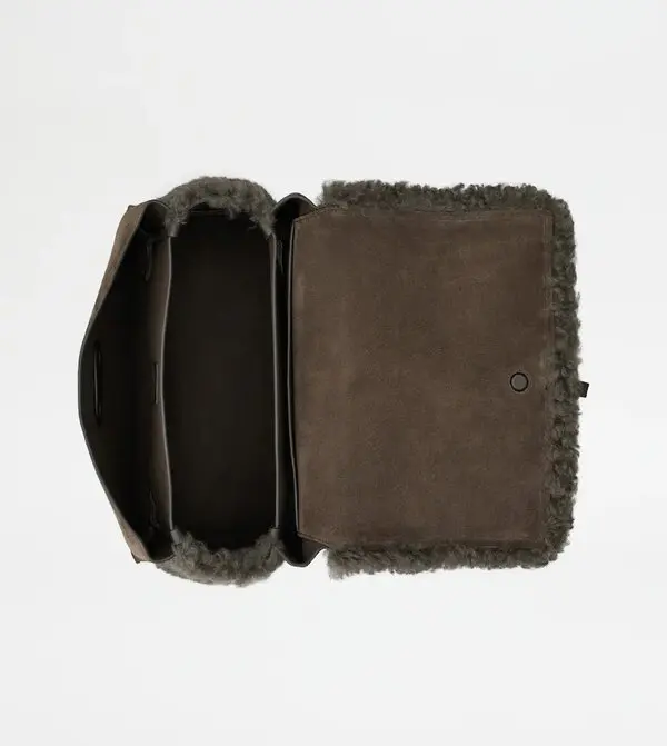 TOD'S T Timeless Flap Bag In Suede And Shearling Small