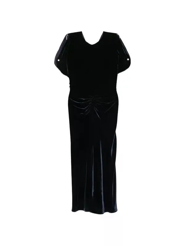 Victoria Beckham Bela Ruched Velvet Midi Dress - Blue