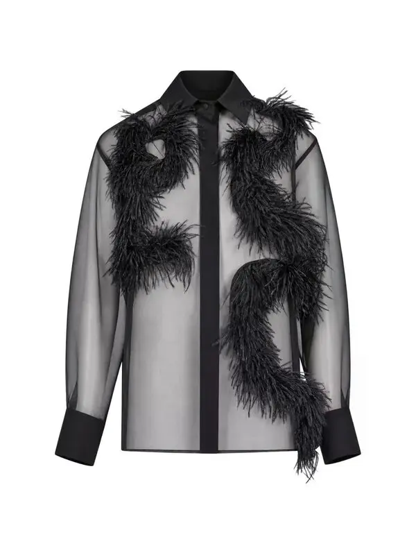 Antonelli Firenze Mirra Feather-embellished Sheer Shirt