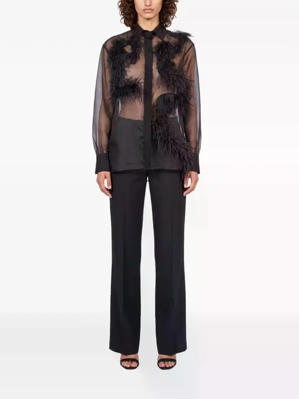 Antonelli Firenze Mirra Feather-embellished Sheer Shirt
