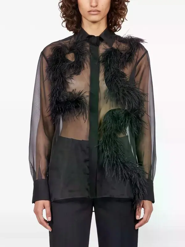 Antonelli Firenze Mirra Feather-embellished Sheer Shirt