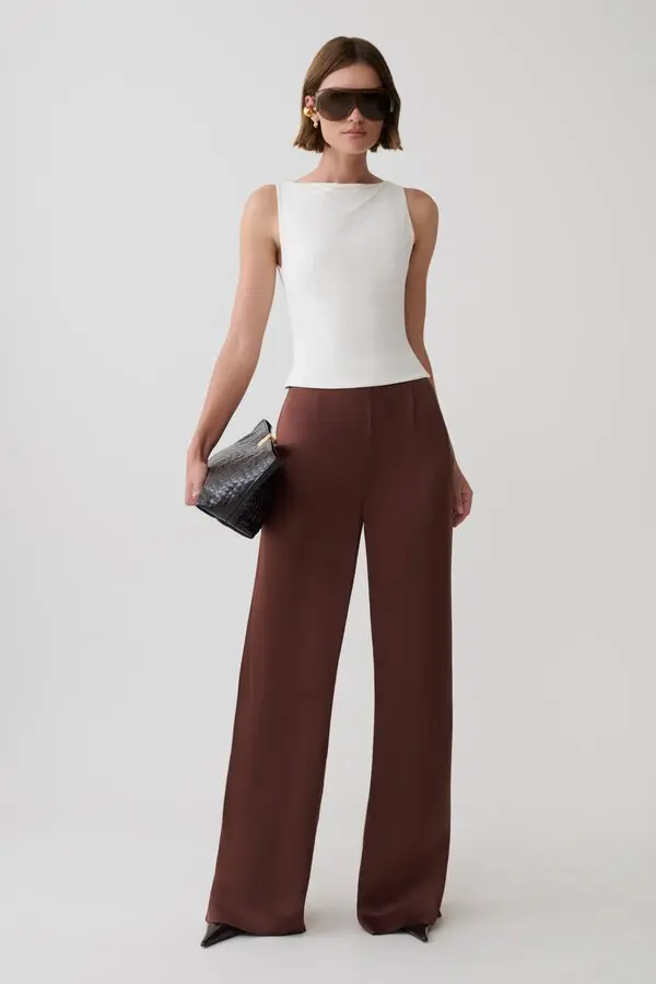 Meshki Sydney Straight Leg Satin Pants - White