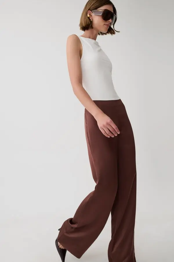 Meshki Sydney Straight Leg Satin Pants - White
