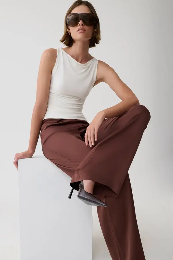 Meshki Sydney Straight Leg Satin Pants - White