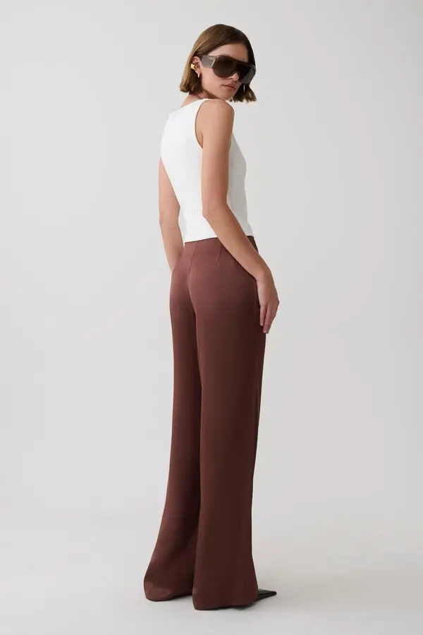 Meshki Sydney Straight Leg Satin Pants - White