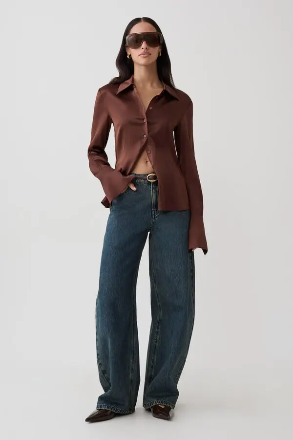 Meshki Queenie Silk Long Sleeve Shirt - Brown